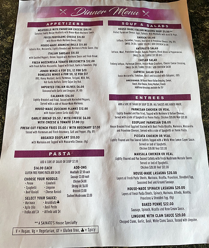 A menu that reads like a love letter to Italian-American cuisine. Each description promises a journey to flavor town without a passport required.