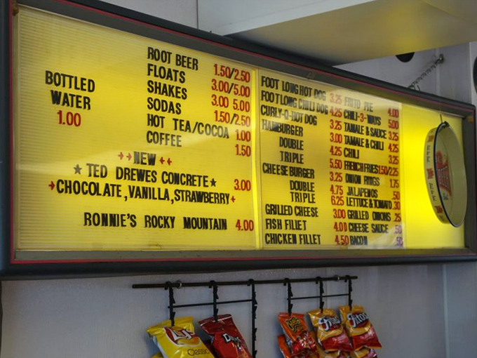 A menu board that hasn't changed much since The Beatles were topping charts—proof that perfection needs no updates.