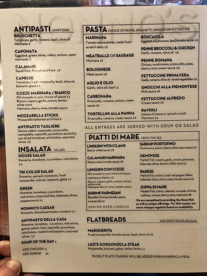 This menu isn't just a list of dishes&mdash;it's a roadmap to happiness. Each section promises a different kind of Italian bliss. 