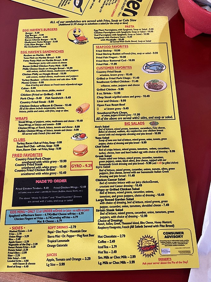 The menu reads like a love letter to breakfast classics, with enough options to satisfy both the traditionalist and the adventurous morning eater.