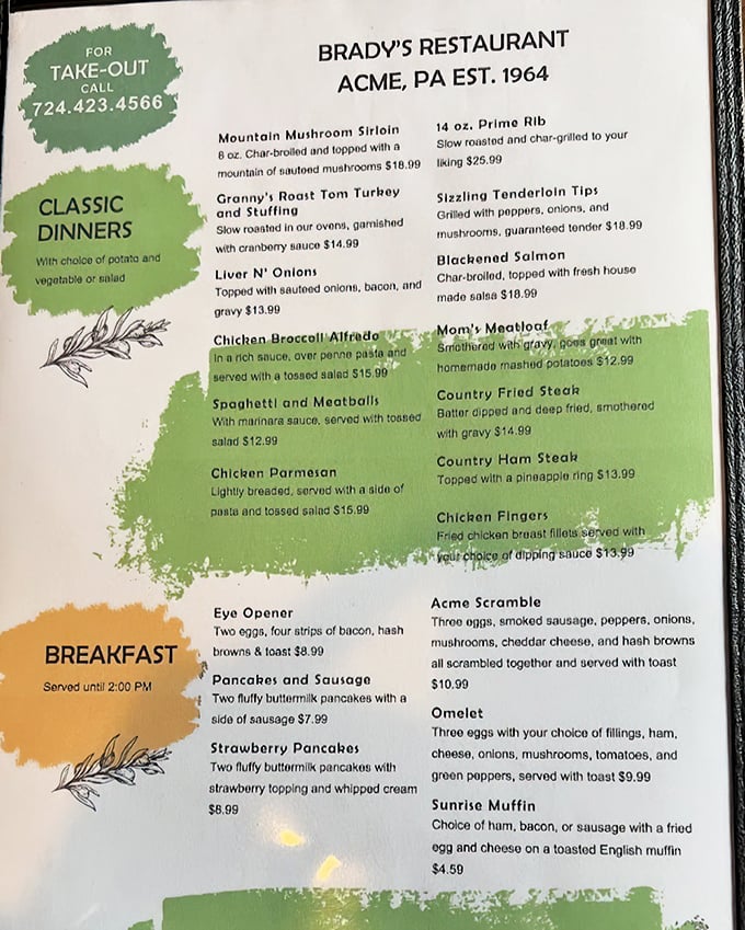 This menu isn't just a list of dishes&mdash;it's a roadmap to comfort food nirvana, with "Mom's Meatloaf" as the North Star.