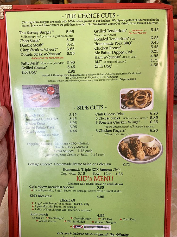 This isn't just a menu&mdash;it's a roadmap to happiness. The "Choice Cuts" section reads like poetry to anyone who appreciates honest, unpretentious American classics.