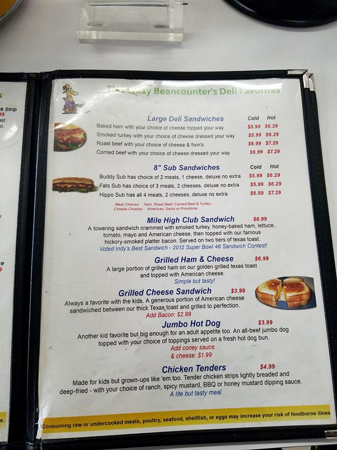 This menu isn't just a list of food—it's a passport to simpler times when sandwiches had personality and comfort food didn't need a fancy description.