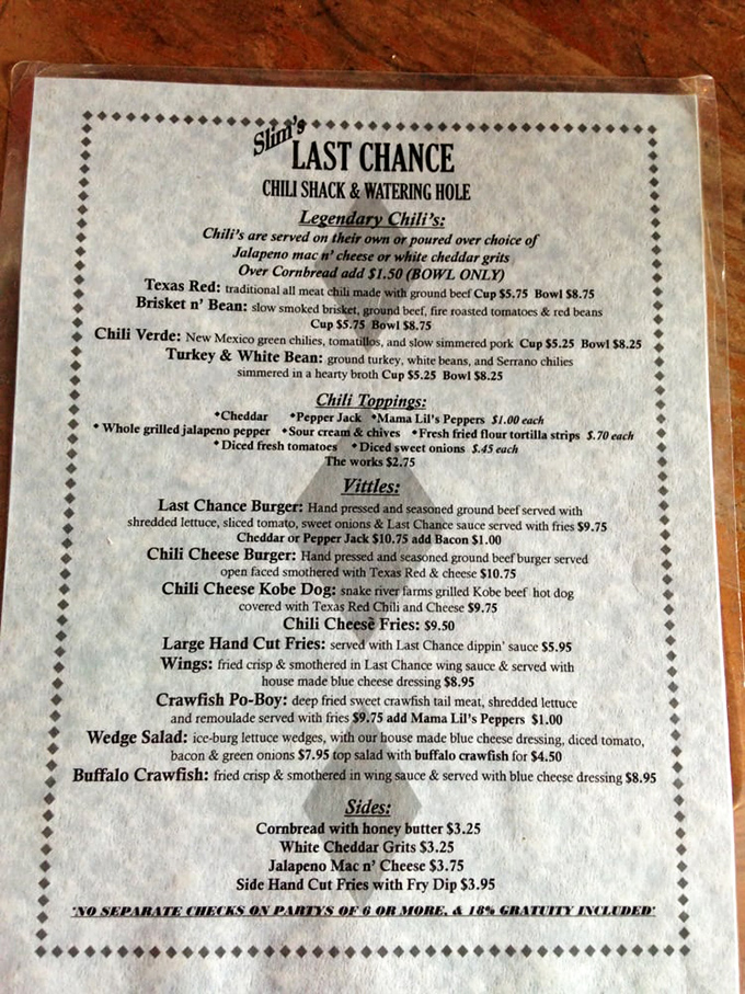 This menu isn't just a list of food&mdash;it's a roadmap to happiness. Each "legendary chili" option promises a different path to comfort food nirvana.