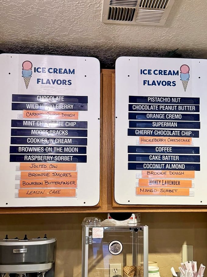 The ice cream board of dreams. From Wild Huckleberry to Bourbon Butterfinger, these flavors are basically therapy in a cone.