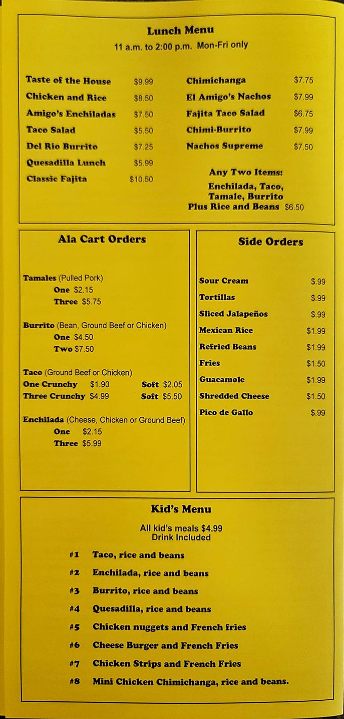 This menu isn't just a list—it's a roadmap to happiness. Each item promises a journey worth taking, especially those legendary nachos.