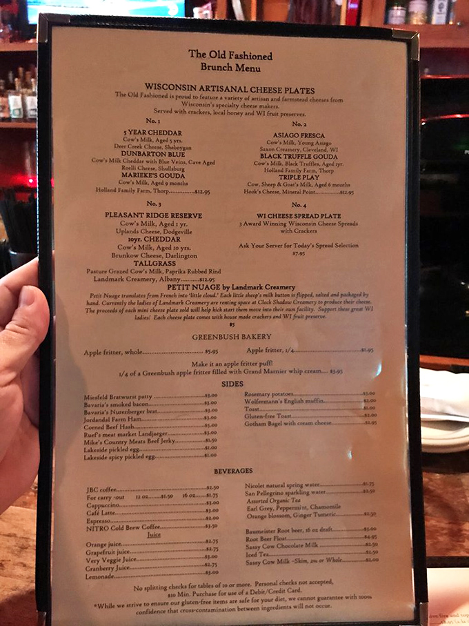 The menu reads like a love letter to Wisconsin's dairy heritage, with artisanal cheese plates that could make a French sommelier rethink their life choices.