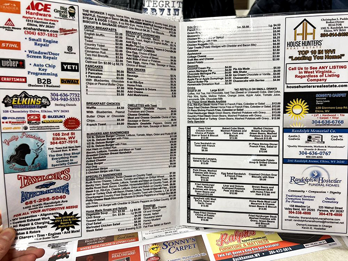 This menu, bordered by local business ads, is the roadmap to happiness &ndash; with prices that feel like a welcome trip back in time.