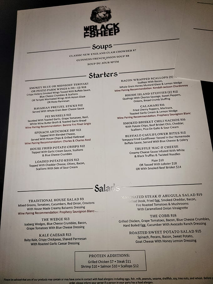 A menu that reads like a love letter to New England cuisine, with each description making your stomach growl louder than a nor'easter.