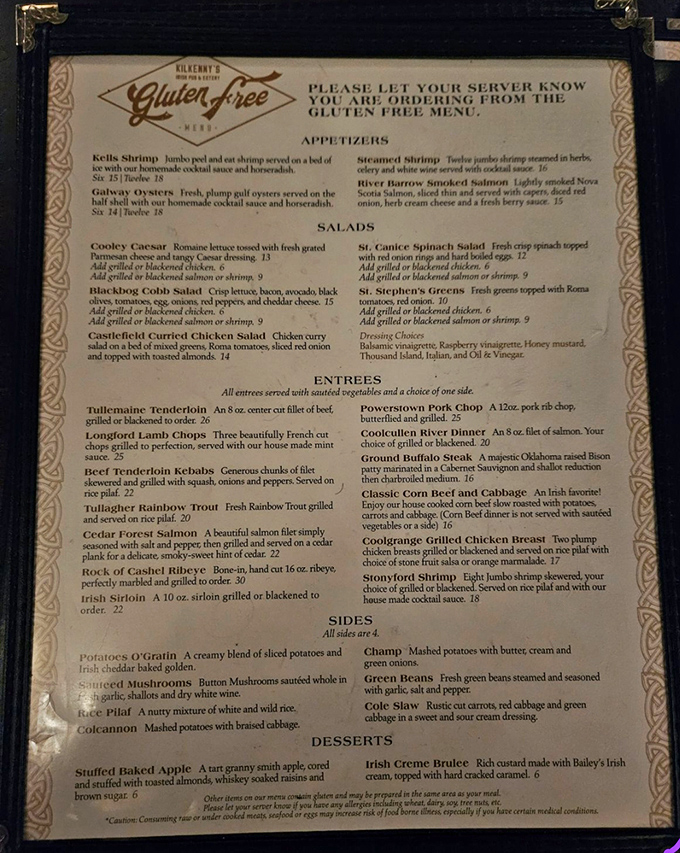 A menu that reads like a love letter to Ireland&mdash;gluten-free options included, because even leprechauns watch their wheat intake these days.