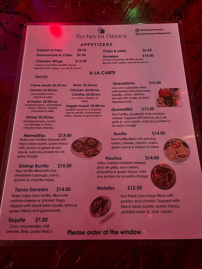 The menu reads like a love letter to Mexican street food. Each description promises a flavor adventure worth embarking on.