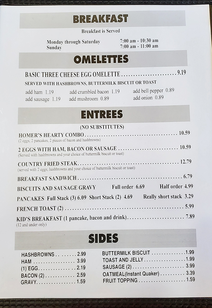 Breakfast hours clearly posted because missing these pancakes would be a crime worthy of investigation by the Breakfast Police.