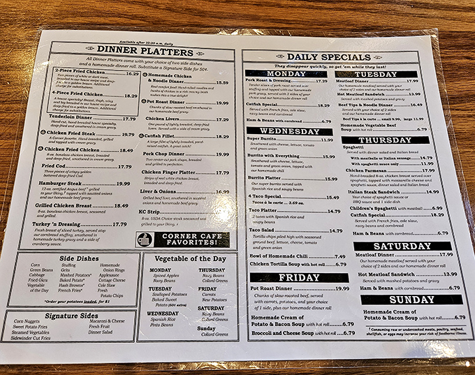 The menu reads like a love letter to American comfort food classics. Daily specials rotate through the week, giving regulars something to look forward to beyond their usual favorites.