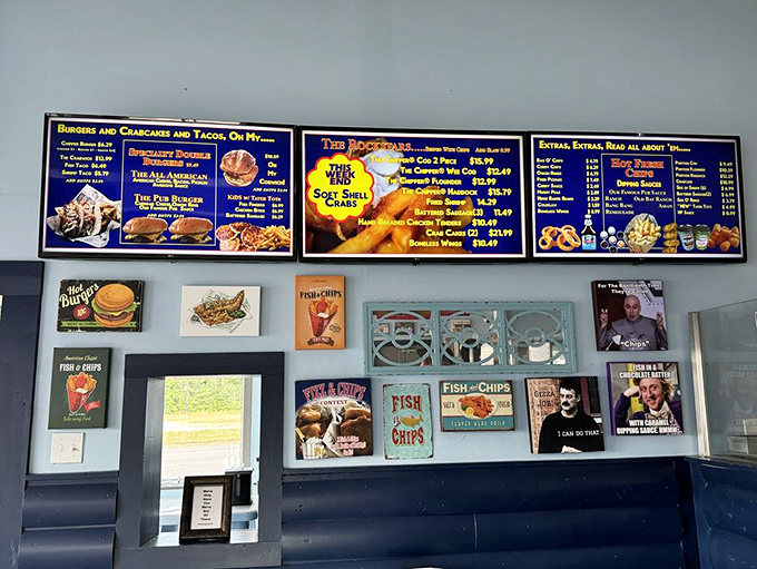 The menu board tells a story of maritime delights &ndash; from classic cod to soft shell crab sandwiches. Decision paralysis has never been so delicious.