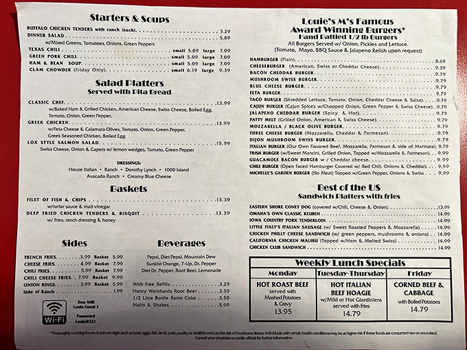 The menu reads like a love letter to American classics. Each item promises satisfaction without pretension&mdash;exactly what you want in a neighborhood joint.