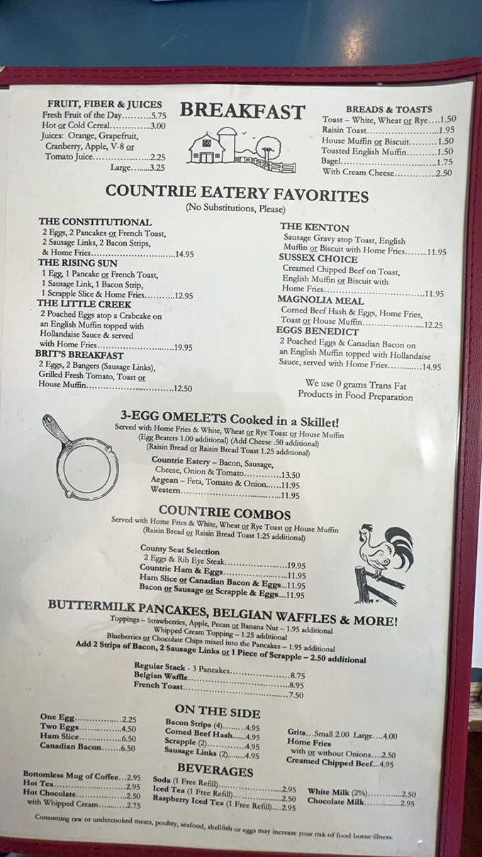 The breakfast menu reads like a Delaware geography lesson, with hearty options named after local landmarks that'll fuel your entire day.