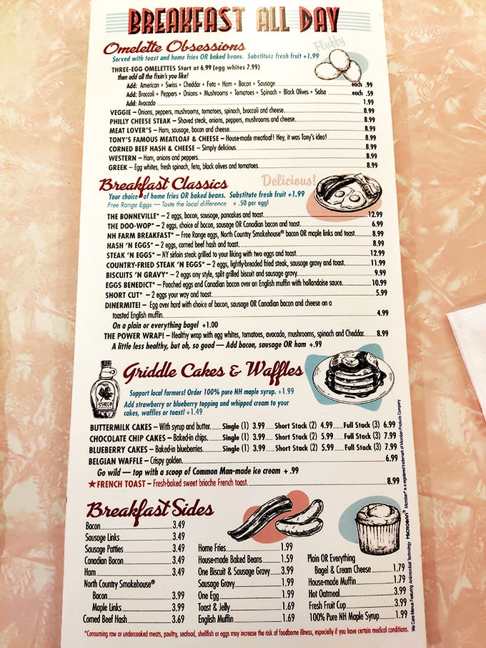 Breakfast all day isn't just a menu section&mdash;it's a philosophy of life. The "Omelet Obsessions" alone could keep you coming back weekly for months.