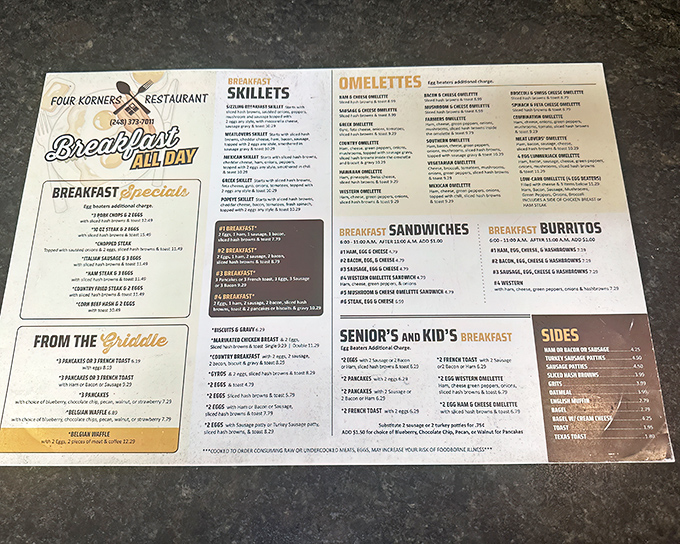 A menu that reads like a love letter to American breakfast classics&mdash;where decisions between skillets, omelets, and griddle favorites become delightfully difficult dilemmas.