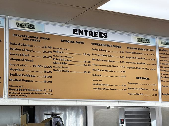 The menu board at Shapiro's reads like a love letter to comfort food classics&mdash;meatloaf, brisket, and stuffed cabbage that would make your grandmother nod in approval.