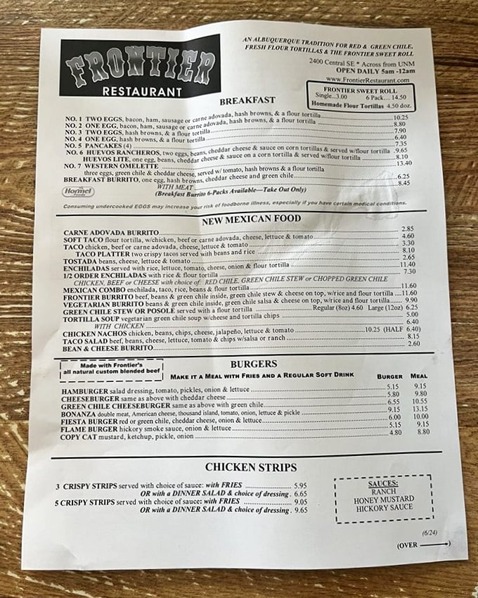 This menu isn't just a list of food&mdash;it's a roadmap to happiness with breakfast served all day and green chile on practically everything.