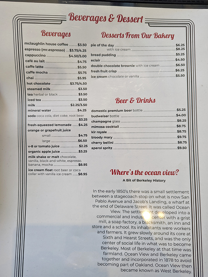 "Where's the ocean view?" The menu cheekily asks, while offering everything from McLaughlin house coffee to cherry bellinis&mdash;proof that diners have evolved beyond just coffee and pie.