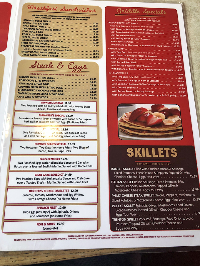 The menu at Route 1 Diner reads like a novel of comfort food possibilities. The breakfast section alone could sustain you through winter hibernation.