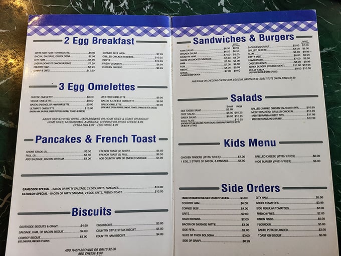 Life's greatest decisions laid out in blue and white. The menu at George's reads like a greatest hits album of Southern cuisine.