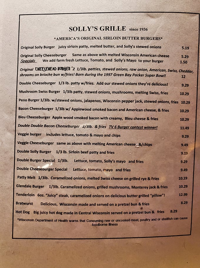 A menu that doesn't mince words: "America's Original Sirloin Butter Burgers." When your specialty is this good, you don't need a novel-length menu.