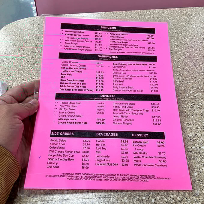 The pink menu&mdash;a roadmap to happiness. When a restaurant isn't afraid to print their menu on colored paper, you know they're confident in what's inside.
