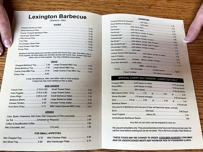 The menu reads like a love letter to Carolina barbecue traditions. Simple, straightforward, and utterly irresistible.