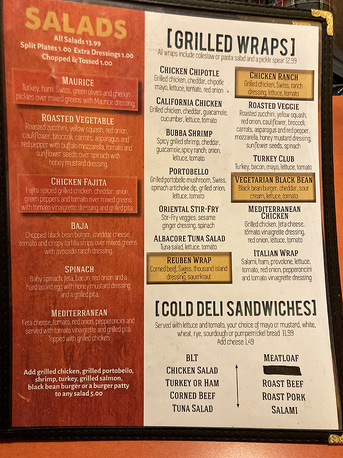 Menu magic! From Maurice salads to the legendary meatloaf, Side Street Diner's offerings read like a greatest hits album of comfort food classics.