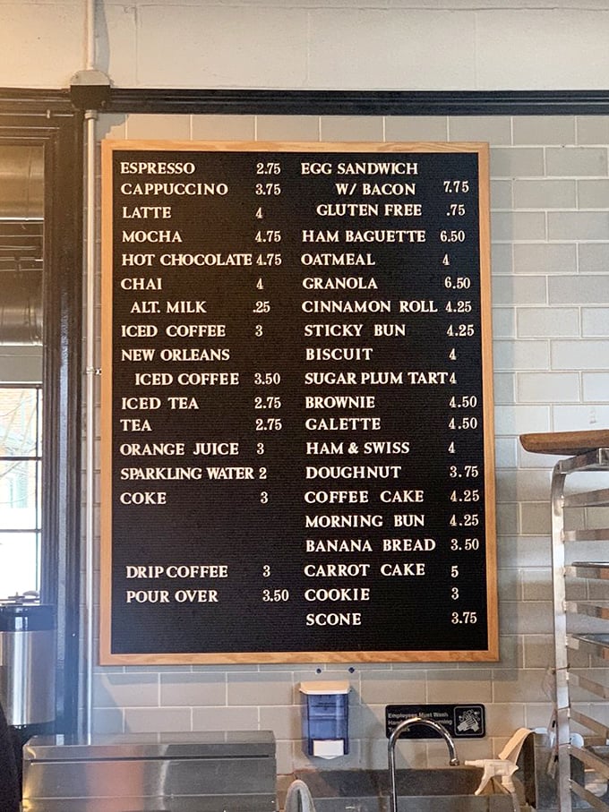 The menu board at Fox in the Snow – simple, focused, and free of pretentious terms like "artisanal hand-crafted." Just good food with no linguistic gymnastics required.