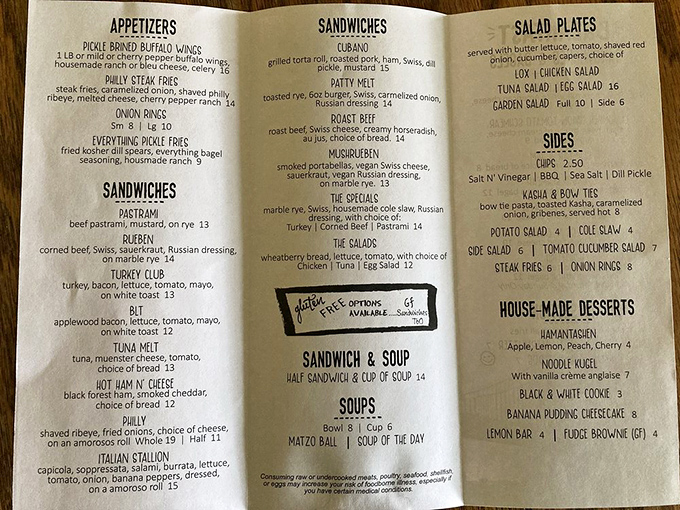 A menu that reads like poetry to a hungry soul. Each line promises a different path to delicatessen nirvana.