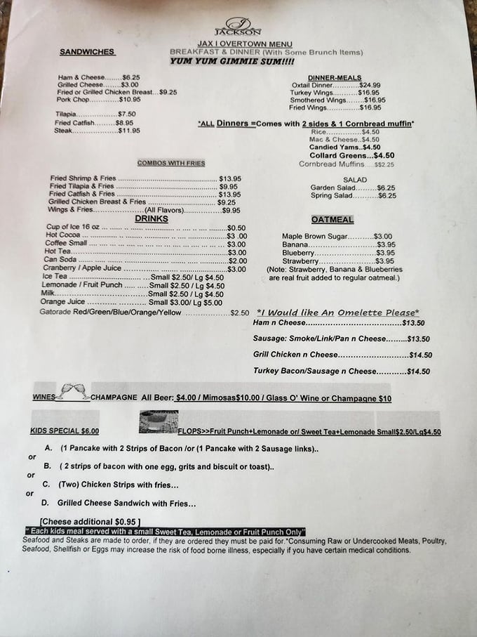 This menu isn't just a list of dishes &ndash; it's a roadmap to happiness with that "Yum Yum Gimme Sum" enthusiasm that says everything.