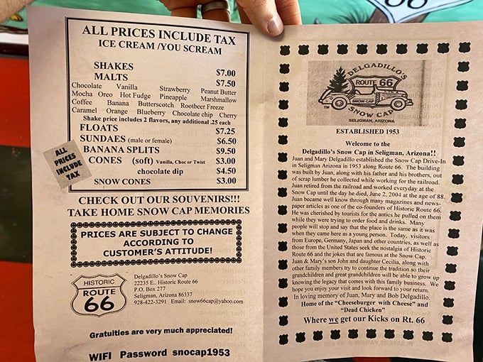A menu that offers "Dead Chicken" and warns prices change "according to customer's attitude" &ndash; your first clue this isn't your average roadside diner.