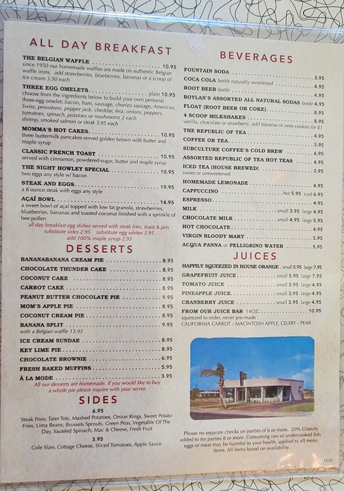 A menu that reads like a love letter to comfort food classics. All-day breakfast and homemade desserts? That's not a meal—that's therapy.