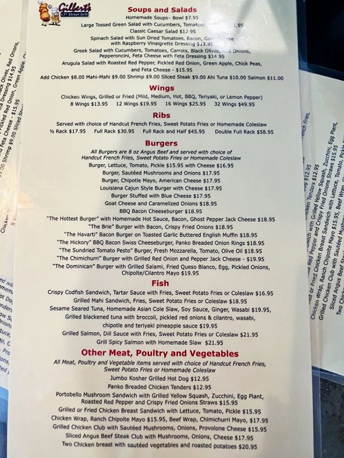 A menu that reads like a love letter to comfort food classics. No molecular gastronomy, just honest-to-goodness deliciousness.