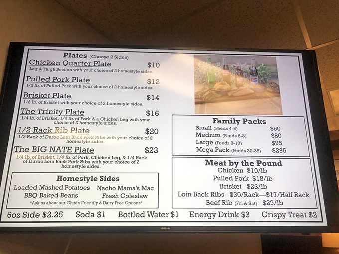 The menu board &ndash; a roadmap to happiness where every choice leads to smoky satisfaction. Choose your own barbecue adventure!