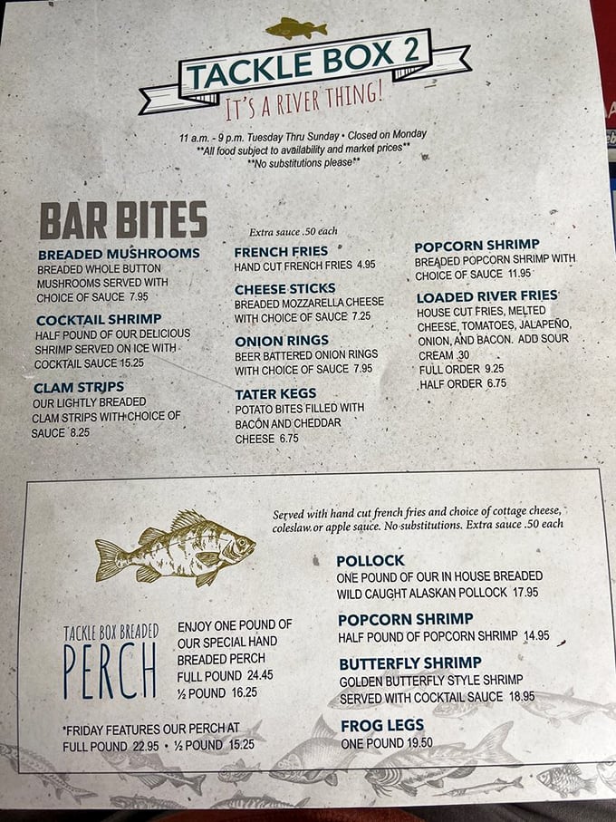 This menu isn't just a list of food&mdash;it's a treasure map to delicious discoveries. The "It's a River Thing!" slogan isn't just cute; it's a promise.