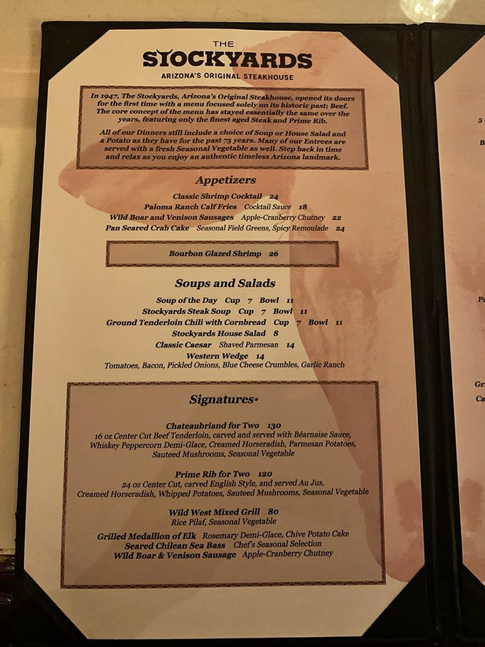 This isn't just a menu—it's a historical document. Note how the focus hasn't changed since Truman was in office: beef, gloriously aged and perfectly prepared.