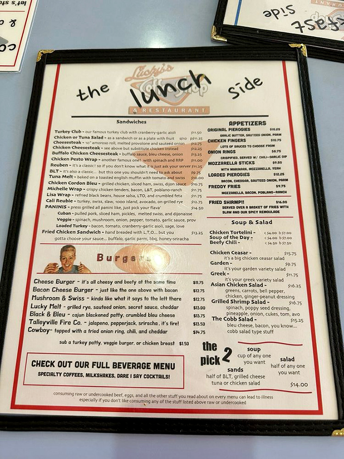 A menu with personality that doesn't just list food—it tells stories and occasionally cracks jokes between the bacon and eggs.