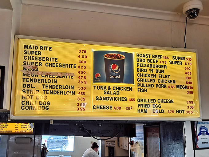 This menu board isn't trying to impress anyone with fancy fonts or descriptions, just honest food at prices that won't require a second mortgage.