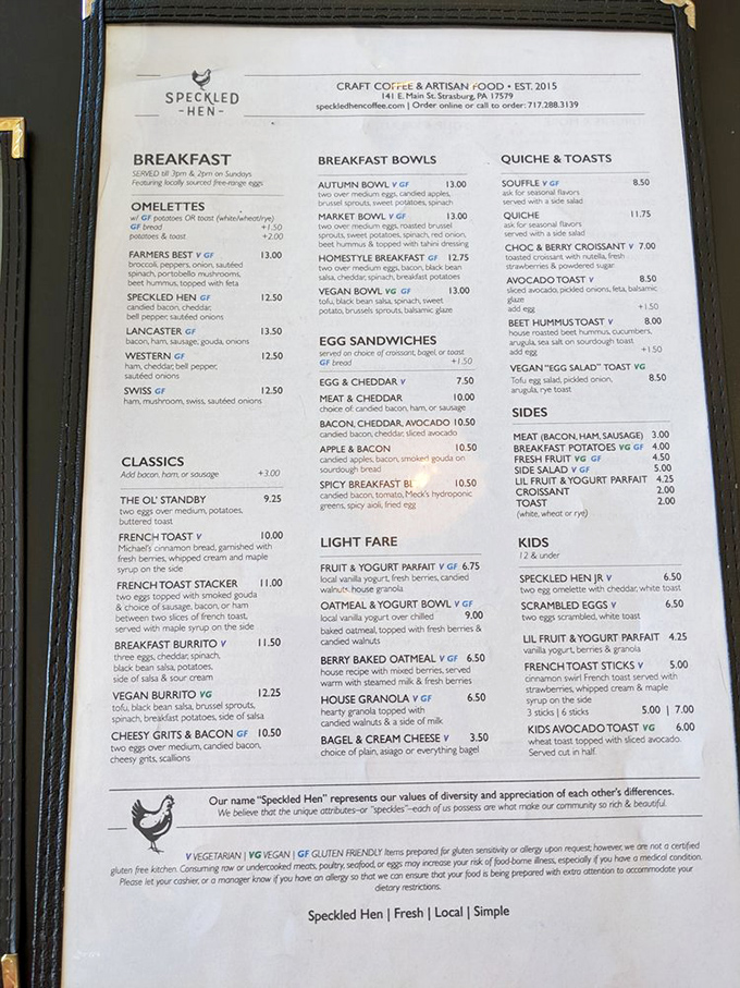 This menu isn't just a list&mdash;it's a roadmap to breakfast nirvana, with options that'll have you planning your next visit before finishing your first.