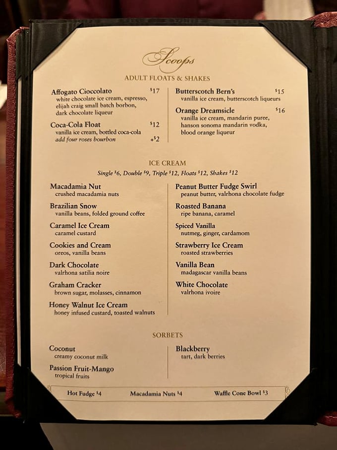 The dessert menu at Bern's reads like poetry for your taste buds. Even the most disciplined diners find themselves saying, "Well, maybe just one scoop."