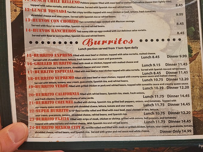 This menu isn't just a list of options&mdash;it's a roadmap to happiness, with each burrito promising its own unique journey.