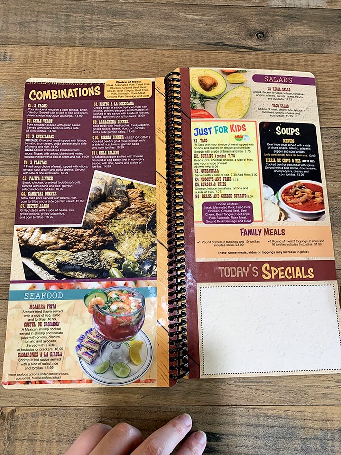 A menu that reads like a love letter to Mexican cuisine. Each spiral-bound page offers a portal to flavor combinations that'll make your taste buds stand up and salsa.