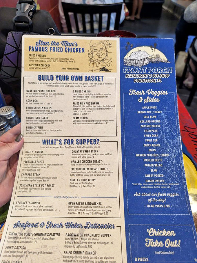 Stan the Man's Famous Fried Chicken headlines a menu that reads like a greatest hits album of Southern comfort classics, each promising a direct line to food happiness.