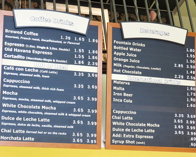 This menu board isn't just a list&mdash;it's a roadmap to happiness with Cuban coffee detours that'll make your regular barista jealous.