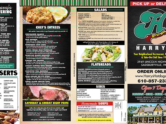 A menu that defies expectations &ndash; from crab cakes to prime rib, Harry's proves hotdogs are just the beginning.