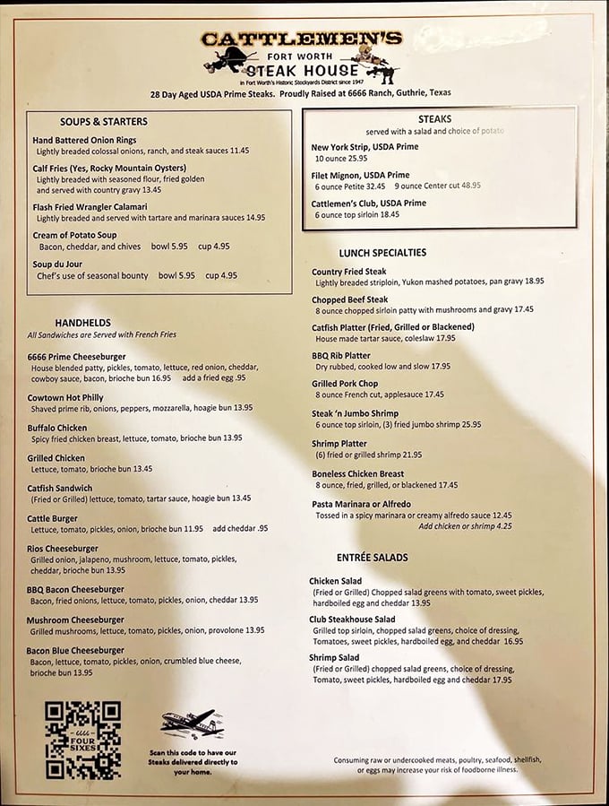 A menu that doesn't need fancy fonts or pretentious descriptions&mdash;just straightforward promises of carnivorous delight that have satisfied generations.